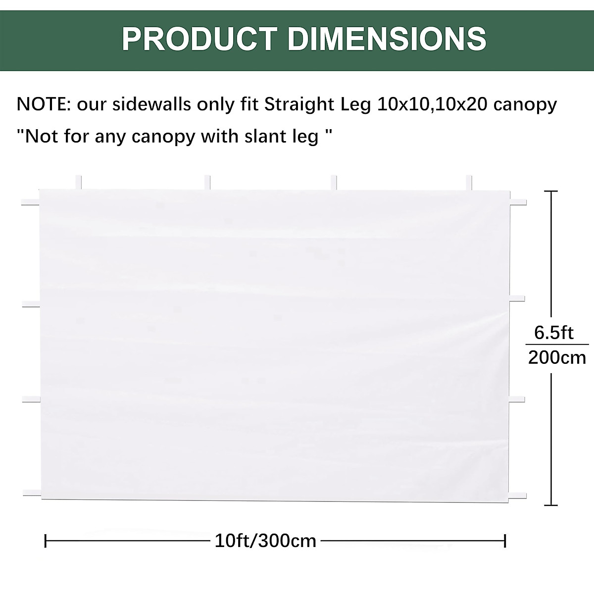 JANCANOPY 1 Piece Sidewall with Zipper for Outdoor Camping Canopy Screen Wall Outdoor sunwall for 10 x 10' Patio Gazebo and Tent,(White)