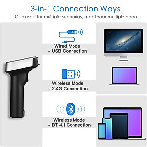 Wireless Bluetooth Barcode Scanner with Base.USB 2.0 Wired Barcode Imager Automatic Barcode Reader Handhold Scanner.with USB Cable for Laptops.Computers.Cashier.POS