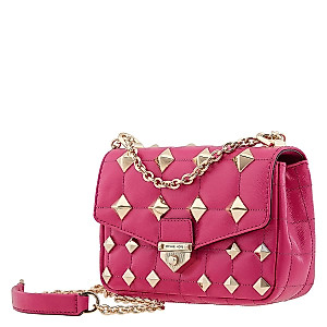 Michael Kors Ladies Wild Berry Soho Small Studded Quilted Patent Leather Shoulder Bag