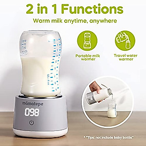 Mamatepe 2-in-1 Portable Bottle Warmer for Travel, Baby Milk Warmer on The go, Baby Brew Bottle Warmer for Breastmilk, Formula, Water, USB Rechargeable 4 Temperature Setting (Not Include Adapters)