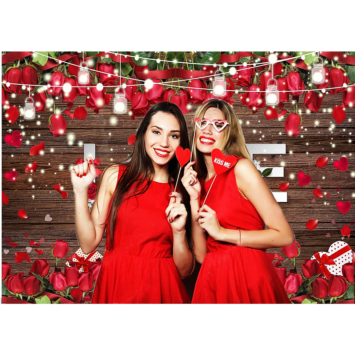 CYLYH 7X5FT Valentine's Day Backdrop Red Rose Wood Wall Background Love Wedding Bridal Shower Backdrops Mother's Day Party Banner Backdrops D808