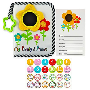 ABCKEY My Family And Friends Baby Photo Album With Sunflower Baby-safe mirror Holds 18 Photos
