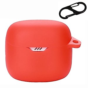 Ferbao Silicone Carrying Case Compatible with JBL Tune Flex Headphones,Portable Scratch Cover with Carabiner (Red)