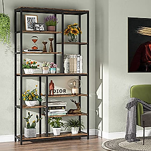 Tribesigns 79 inches Tall Bookshelf Bookcase, 8-Tier Staggered Bookcase, Modern Freestanding Open Book Shelves, Wide Wood Etagere Shelving Unit Display Shelf for Living Room (Black&Rustic)