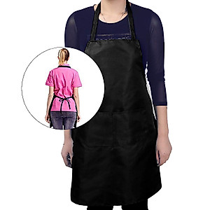 5 Pack Bib Apron - GOSIAID Unisex Black Aprons with 2 Pockets, Machine Washable Aprons for Men and Women, Kitchen Cooking BBQ Aprons Bulk