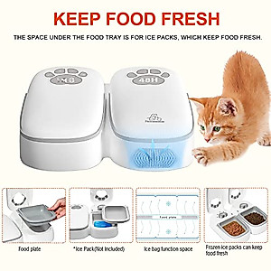 Automatic Cat Feeder Wet Food 2 Cat, 2 Meal Smart Pet Feeder, Low Noise Timed Feeder for Cats & Dogs, Dry or Semi-Moist Pet Food Dispenser, 1-48 Hours Microchip Cat Feeder, Auto-On Smart Pet Feeder