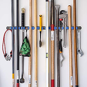 Tool Organizers and Storage 12 Slots and 6 Hooks Wall Mounted Garden Tool Rack, Garden Tool Organizer, Broom Holder Wall Mount, Garage Tool Organization and Storage, Industrial Steel Hooks N Holders