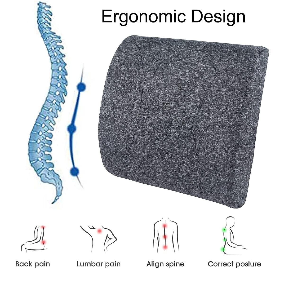 Big Hippo Heated Lumbar Support Pillow for Car, Memory Foam Back Support Cushion for Lower Back Pain Relief - Perfect for Car, Home, Office, Winter Use