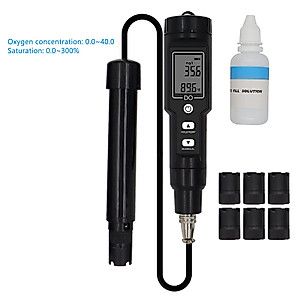 Digital Dissolved Oxygen Measuring esting pH Meters Meter, Detachable Probe Digital Screen Display Dissolved Oxygen Sensor, Dissolved Oxygen Sensor for Aquarium Experiment Research (Without Backlit)