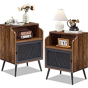 VECELO Nightstand with Storage Cabinet, End Side Table with Drawer,Night Stand for Home, Bedroom, Living Room, Easy Assembly,Set of 2,Brown