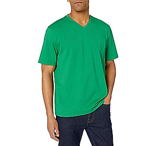 Amazon Essentials Men's Regular-Fit Short-Sleeve V-Neck T-Shirt, Pack of 2, Bright Green/Light Grey Heather, Large