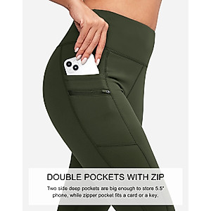 G Gradual Women's Fleece Lined Winter Leggings with Pockets Water Resistant High Waisted Thermal Warm Pants Running Hiking(Olive_Green,S)