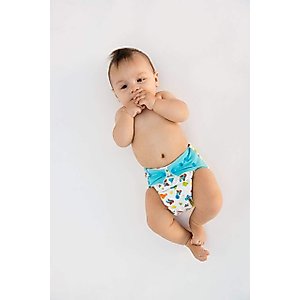 KaWaii Baby Reusable Cloth Diaper Bundle- 4 Printed Snap+8 Premium 5-Layer Diaper Inserts One Size Adjustable Newborn to Potty Trained Toddler, Lazy Fox