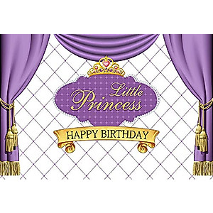 MEHOFOTO Little Princess Happy Birthday Party Decorations Photo Studio Booth Backdrop Purple Curtain Gold Crown Girl Photography Background Banner 7x5ft