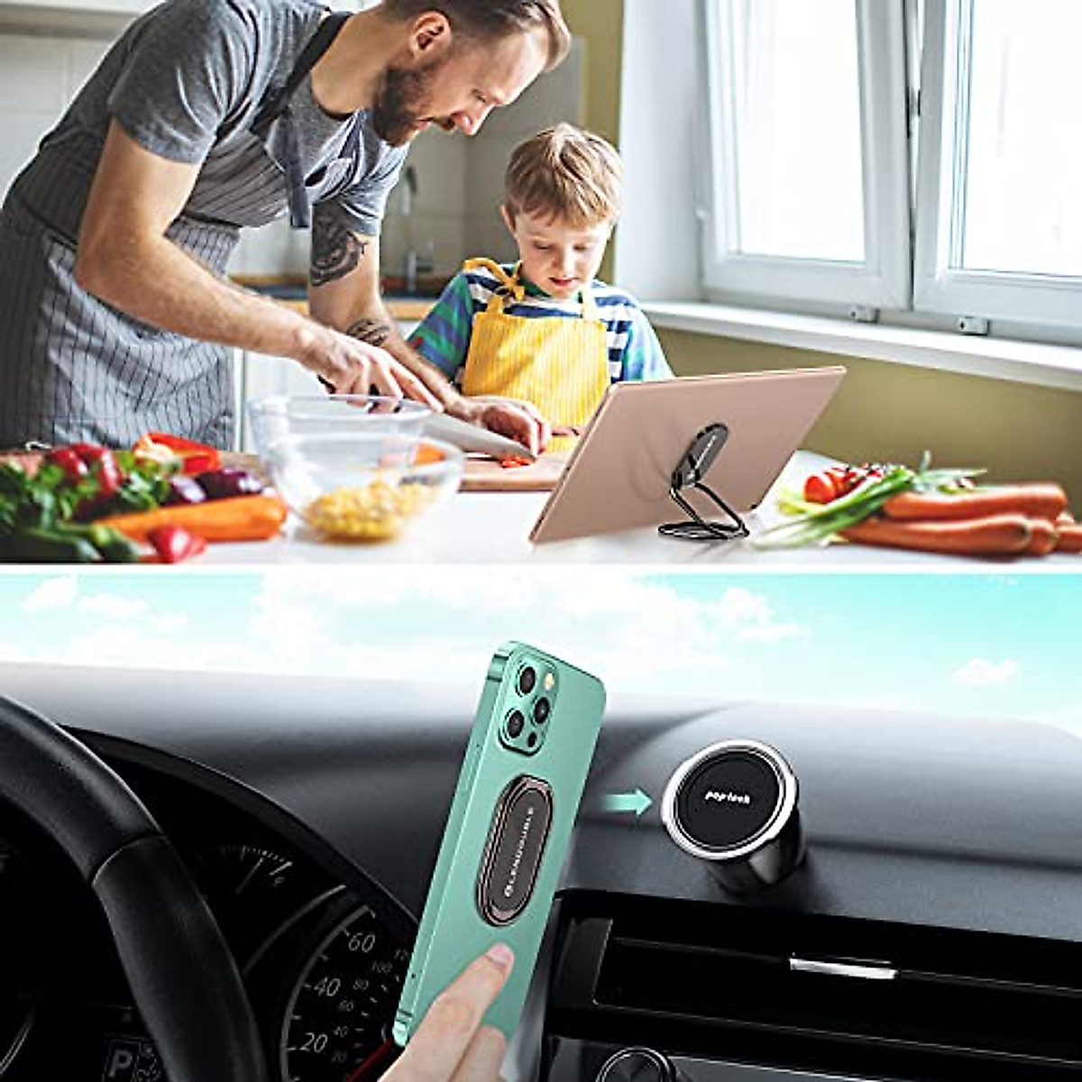 Phone Ring Holder Finger Kickstand, 360 Rotation Foldable Ultra-Thin Metal Cell Phone Back Hand Grip for Magnetic Car Mount & Office Desktop, Adjustable Cellphone Stand for iPhone 14 iPad Smartphones