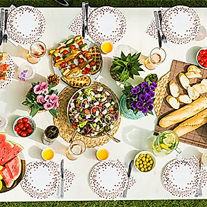 CENLBJ Disposable Paper Plates 100 Pack-White and Rose Gold Paper Plates 50x9&Gold Dot Napkins 50x6.5,Paper Plates and Napkins Party Supplies for Weddings,Birthdays,Bridal Parties,All Occasions