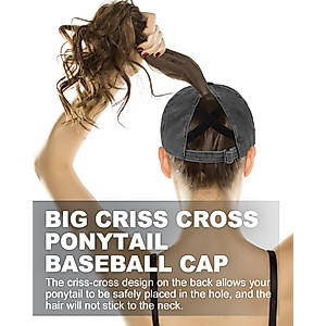 Zylioo XXL Vintage Messy Bun Ponycap,Adjustable Pigment Dyed Ponytail Baseball Hat,Denim Breathable Dad Hats