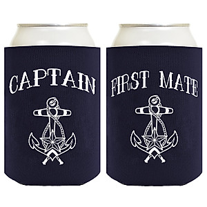 Captain Hat Yacht Cap Funny Coolie Captain and First Mate Can Coolie Bundle Navy