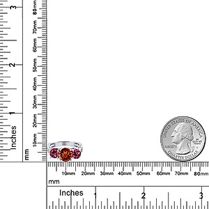 Gem Stone King 925 Sterling Silver Round Red Garnet and Pink Tourmaline 3-Stone Ring For Women (2.30 Cttw, Gemstone Birthstone, Available In Size 5, 6, 7, 8, 9)