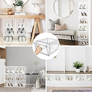 mupera Clear Shoe Box Stackable - Upgraded Large Plastic Sneaker Storage Box with Lid, Magnetic Shoe Boxes Stackable, Shoe Box Clear Plastic, Drop Front Boot Organizer, Hard Plastic Shoe Storage Bin