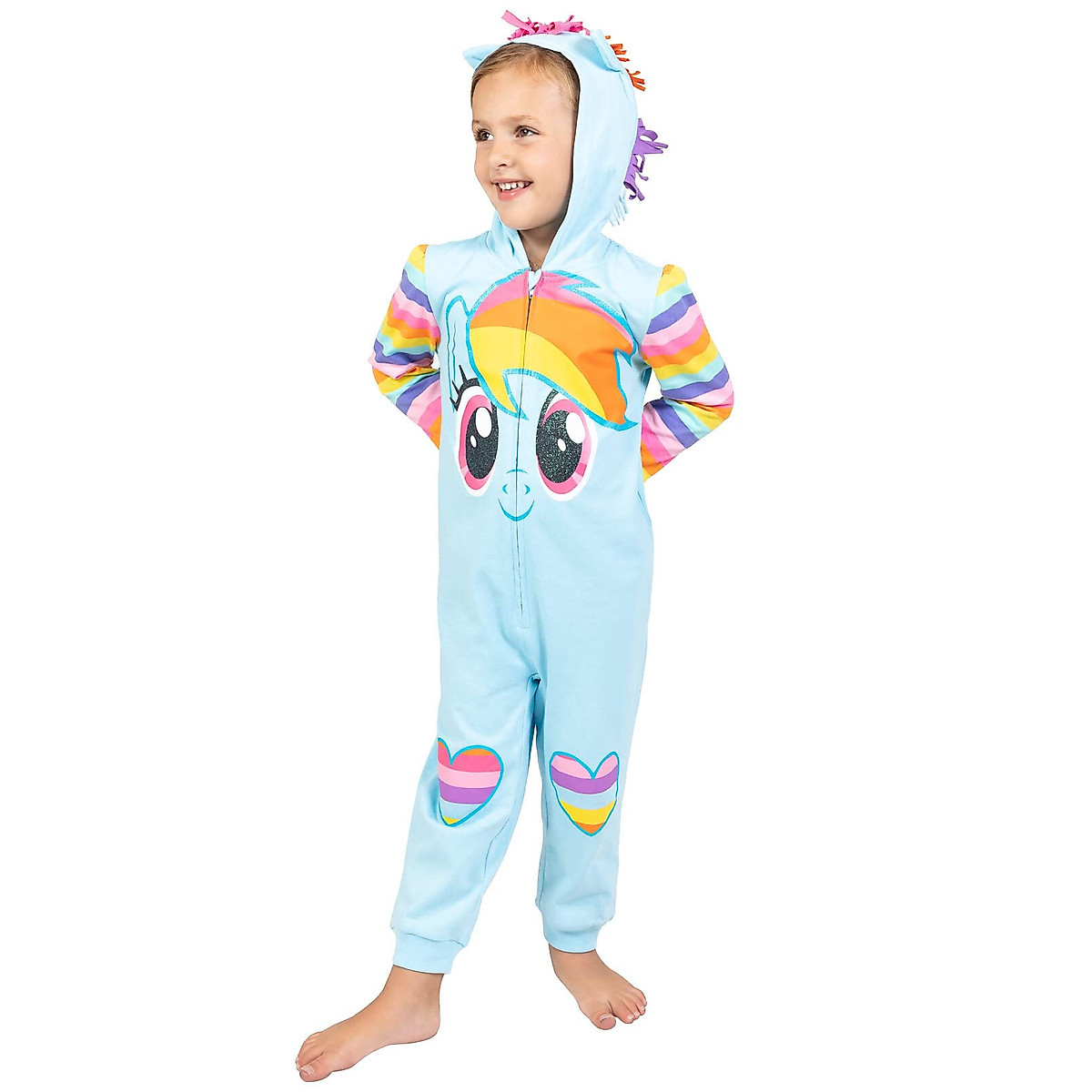 My Little Pony Rainbow Dash Toddler Girls Fleece Zip-Up Hooded Costume Coverall Blue 3T