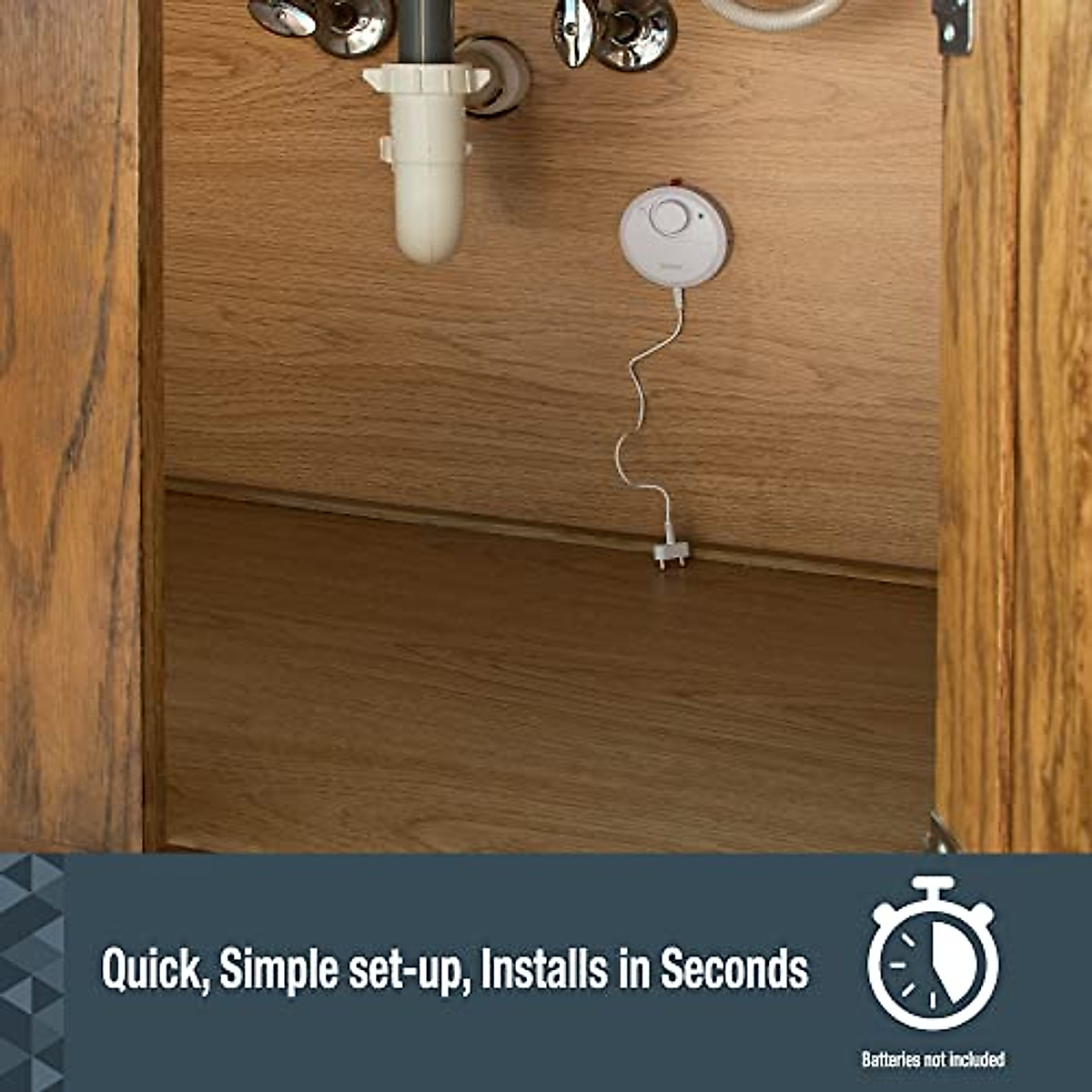 SABRE Water Leakage Alarm, 110 dB Alarm, Audible Up To 1,500-Feet (457-Meters), All Direction Water Sensor, High and Low Volume Settings, Battery Test Button
