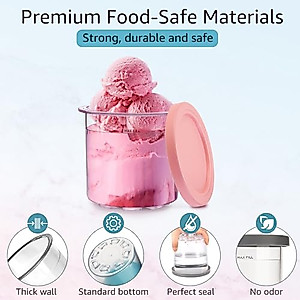 Aelfon Ice Cream Containers for Ninja Creami Pints and Lids 16oz Pint Containers 4Pack Extra Replacement Pints for Ninja Creami NC301, NC300, CN301CO, CN305A Ice Cream Maker(Gray, Green, Pink, Blue)