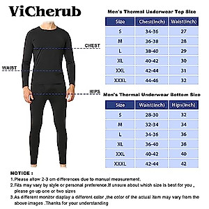 ViCherub Thermal Underwear for Men Fleece Lined Long Johns Thermals Top and Bottom Set Base Layer for Cold Weather Black XXL