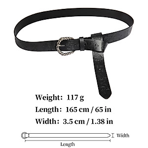HiiFeuer Viking Fenrir Embossed Faux Leather Buckle Belt, Medieval Knight Belt (Black)