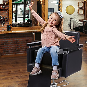 PENNYNANA Salon Booster Seat Leather Cushion for Kids Child Hair Cutting, Oversize Barber Booster Seat for Salon Styling Chair, Barber Beauty Salon Spa Equipment（13"X16.5"X6.7"）, Black