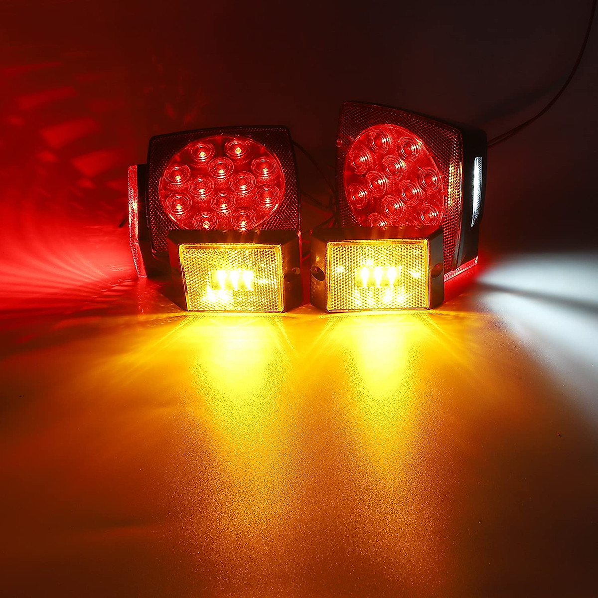 Partsam 12V Waterproof Square LED Trailer Tail Light Kit Clear Lens Red Trailer Brake Stop Tail Turn Signal Running Lights License Kit for Camper Truck RV Boat Trailer Snowmobile Marine Under 80"