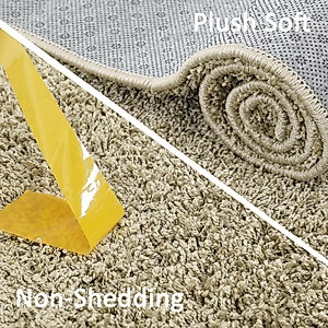 COZYLOOM Large Shag Area Rug 9x12 Luxury Soft Shaggy Rug, Plush Fluffy Indoor Floor Carpet Cozy Solid Modern Rug Anti-skid Bedroom Floor Cover Living Room Nursery Throw Carpet Natural Color