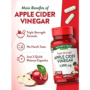 Apple Cider Vinegar Capsules | 1200mg | 60 Pills | Quick Release | Non-GMO & Gluten Free Supplement | by Nature's Truth