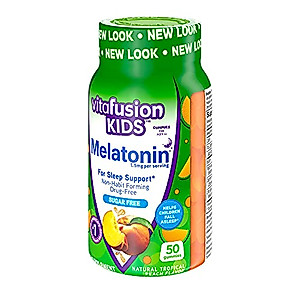 Vitafusion Kids Melatonin Gummy Supplements, Tropical Peach Flavored Sleep Support Supplements (1), 50 Count