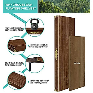 JanJunDec 24 Inch Rustic Wood Floating Shelves for Wall Mounted Set of 4 Wide Wall Shelf Large Wooden Shelves Farmhouse Bathroom Wall Shelves Organizer Kitchen Bedroom Living Room Display Shelf Brown