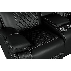 Modern Manual Reclining Motion Sectional Sofa ,5 Seaters Corner PU Leather Upholstered Recliner Sofa & Couch Curved L-Shaped Couch W/ Console Storage and 2 Cup Holders for Living Room Furniture Sets