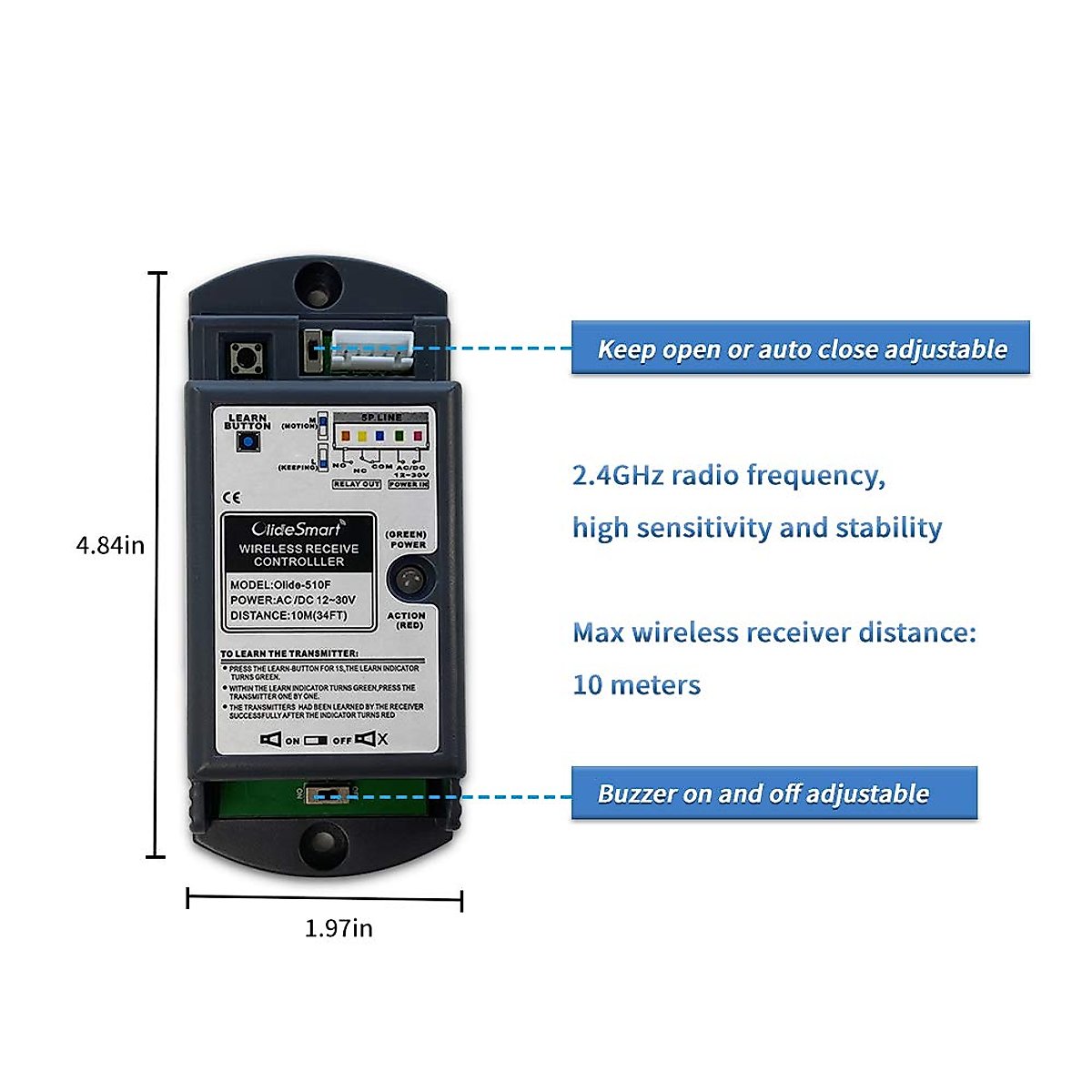 Olideauto Handicap Wireless Push Switch with 2pcs Square 4.5'' Push Panels and 1pcs 2.4G Frequency High Stability Receiver