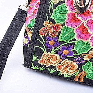 VINTAGE EMBROIDERY V.E. Women's Designer Large Top Handle Structured Tote Bag Satchel Handbag Shoulder Bag Purse … (2 Red Flower)