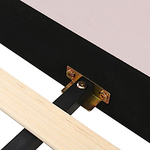 Brabrety Modern Upholstered Grounded Bed, Full Size Mother & Child Bed with Bedside Desk and Little Round Stool, Velvet Fabric, for Kids Teens Boys Girls Adults (Pink@011)