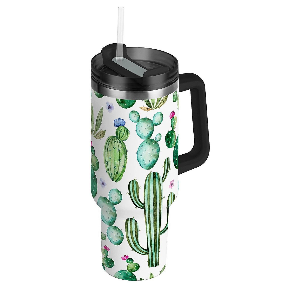Yasala Car Tumbler with Handle Cactus Floret Travel Mug Coffee Cup Insulated Beverage Container Mega Cup for Hot Cold Drinking Thermos Water Bottle Cupholder Friendly 40 oz