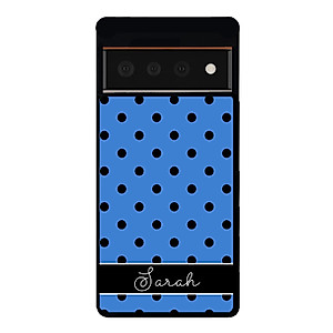 Blue Black White Polka Dot Personalized Black Rubber Phone Case Compatible With Google Pixel 8 Pro, 8a, 8, 7a, 7, Pixel 7 Pro, 6a, Pixel 6 Pro, 6, Pixel 5, 4a 5G, 4a 4G, 4, 4 XL, 3a, 3a XL, 3, 3 XL