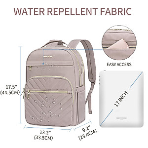 VANKEAN 17.3 Inch Laptop Backpack for Women Work Laptop Bag Fashion with USB Port, Waterproof Backpacks Stylish Travel Bags Casual Daypacks for College, Business, Light Dusty Pink
