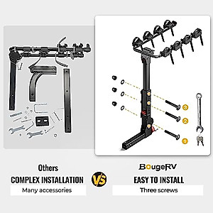 BougeRV Hitch Bike Rack Locking Feature Easy Assembly with 2'' Hitch Receiver, Foldable 4-Bike Hitch Carrier Rack for Car, Pull for Trunk Access, fit for SUV and Truck (165LB Capacity)
