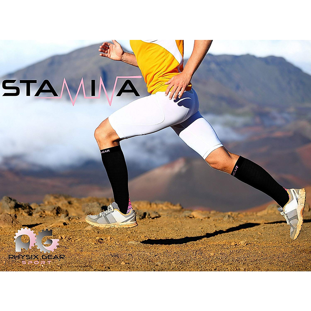 Physix Gear Compression Socks 20-30 mmHg - Men & Women - Running, Nurses, Shin Splints, Flight, Travel (BLACK / PINK-L/XL)