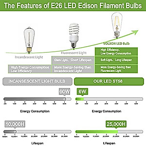 Volxon Dimmable E26 Edison Bulbs 60 Watt LED Equivalent, Vintage Style Antique Light Bulbs, 6W 2700K Warm White, High Brightness 800LM, LED Filament Bulb, 95+ CRI, ETL Listed(4 Pcs)