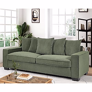US Pride Furniture Luxe Living Room Sofa with 5 Complementary Toss Pillows, Soft Corduroy Upholstery, Streamlined Design, Ample and Cozy 3 Seater Couch for Modern Spaces, 88" Wide, Dark Green
