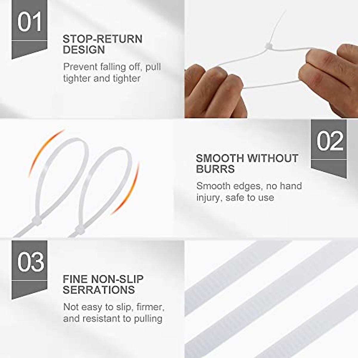 12 Inch Zip Cable Ties (100 Pieces), Self-Locking Premium Nylon Cable Wire Ties,Heavy Duty White, for Indoor and Outdoor by Boacua