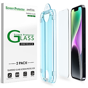 amFilm Screen Protector OneTouch for iPhone 14 Plus 6.7" 2022 iPhone 13 Pro Max 6.7" 2021 with Easy Installation Kit, Full Coverage Case Friendly, Tempered Glass, 2 Pack