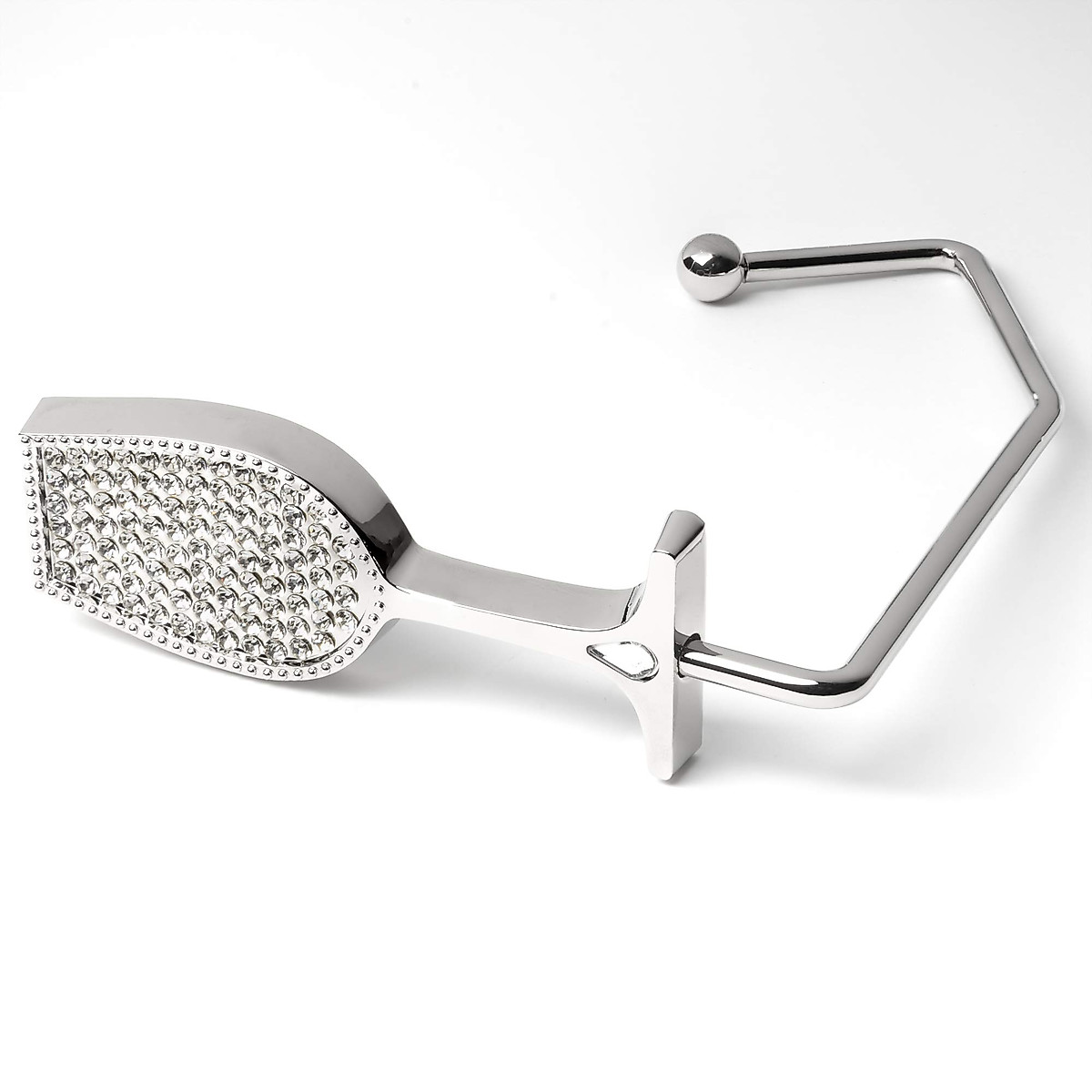 Wine Lover's Purse Hook - Portable Handbag Holder - Table/Desk Hanger with Wine Glass Rhinestone Design - Crystal