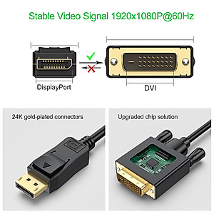 UVOOI DisplayPort to DVI Cable 10ft (DP to DVI-D Cable), Display Port to DVI-D Cable Adapter Compatible with PC, Laptop, HDTV, Projector, Monitor, More- Gold-Plated